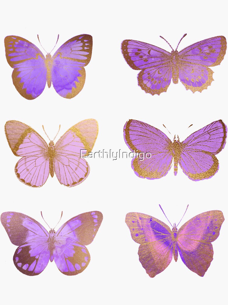 "Purple and Gold Butterflies, Sparkly Purple Butterfly" Sticker for ...