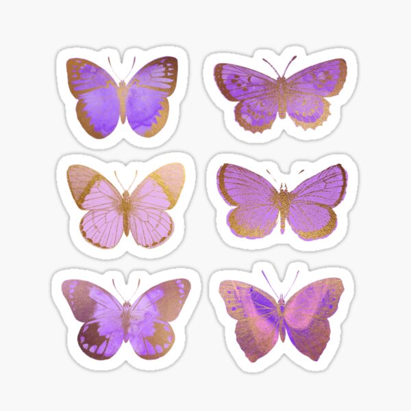"Purple and Gold Butterflies, Sparkly Purple Butterfly" Sticker for ...