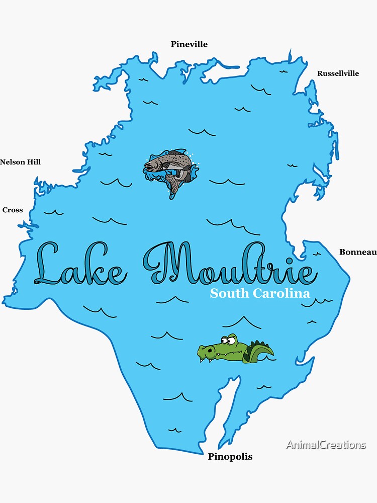 "Lake Moultrie, SC Map" Sticker by AnimalCreations | Redbubble