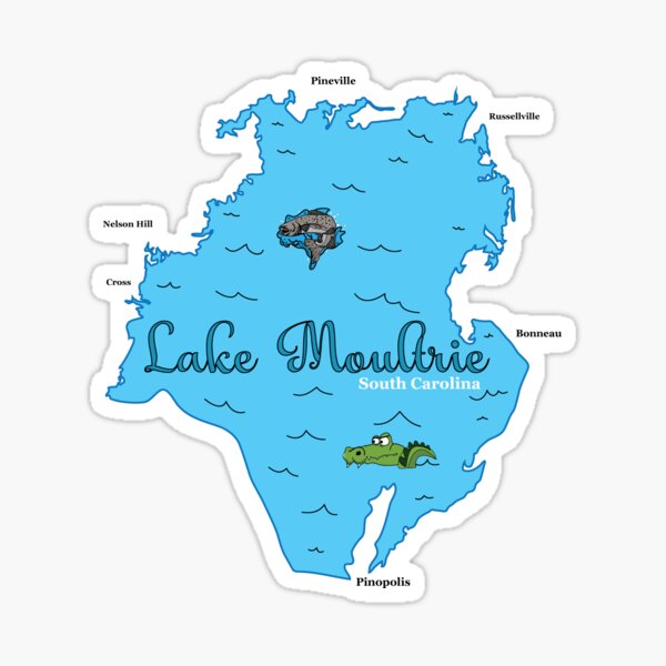 "Lake Moultrie, SC Map" Sticker by AnimalCreations | Redbubble