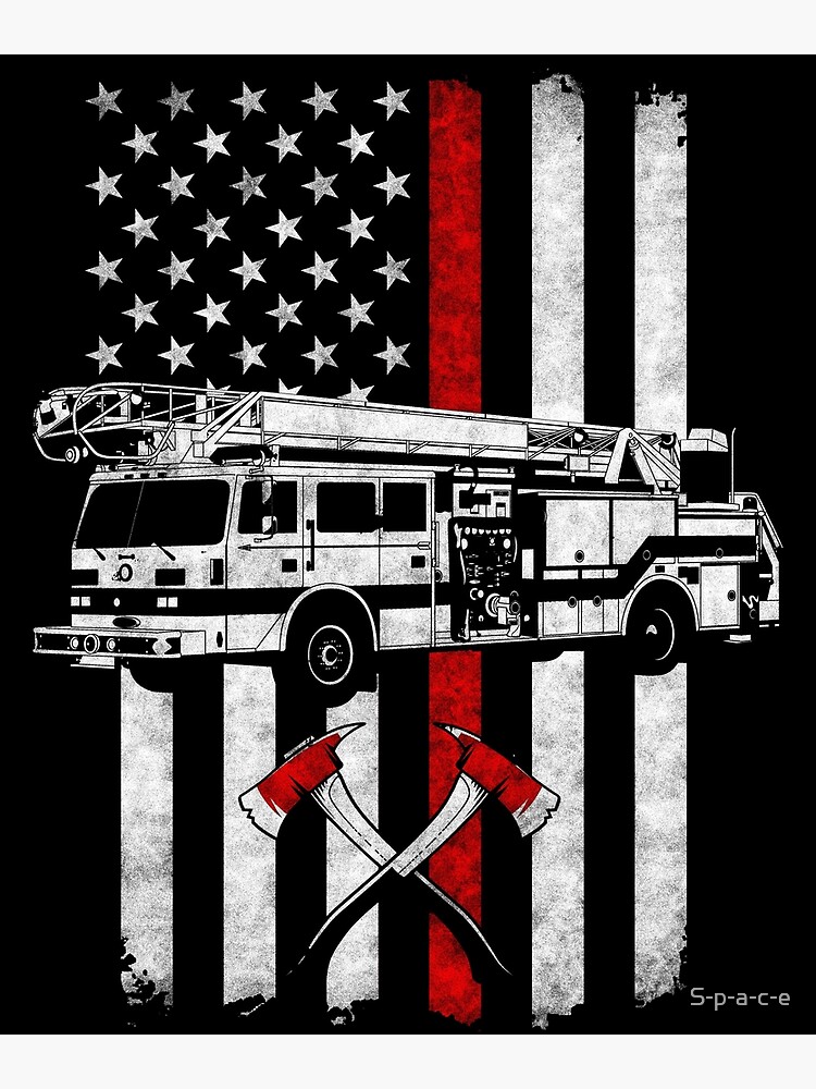 "Firefighter fire truck american flag" Canvas Print for Sale by S-p-a-c ...
