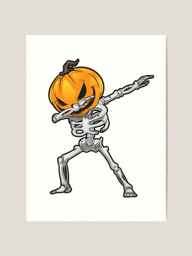 "Skeleton Pumpkin Dabbing Halloween T-Shirt Funny Skull Dab Costume ...