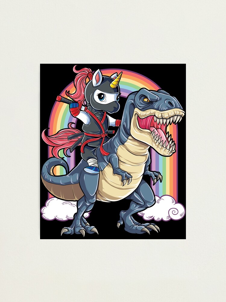 "Unicorn Ninja Riding Dinosaur T Shirt T rex Kids Girls Boys Rainbow ...