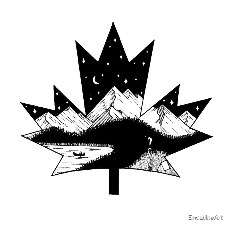 "Canoeing & Camping in the Mountains Canadian Maple Leaf - Original Pen ...