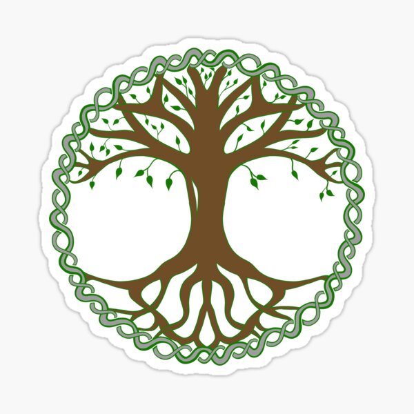 "TREE OF LIFE, grey, green and brown." Sticker by MortalDesigns | Redbubble