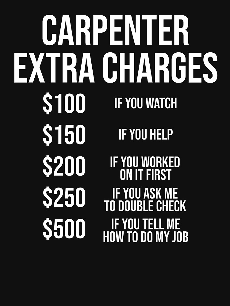 "Carpenter Extra Charges Funny Carpentry T-shirt" T-shirt for Sale by ...