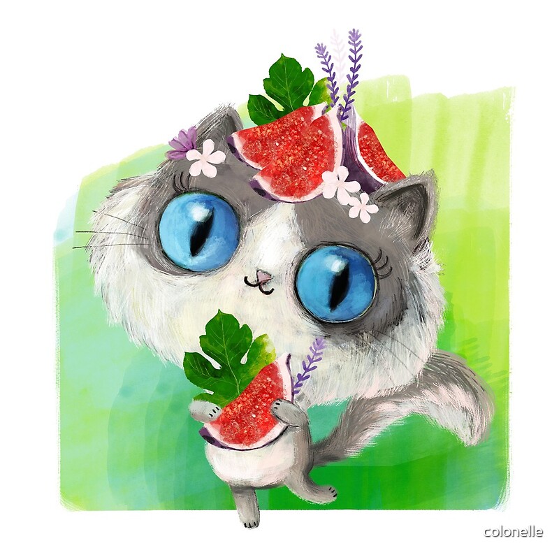 "Cute big eyed cat with figs" by colonelle | Redbubble