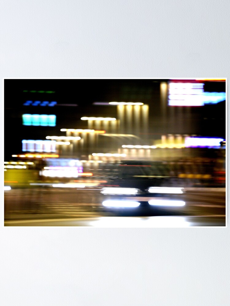 "Car in street in urban city lights with distortion effect" Poster for ...