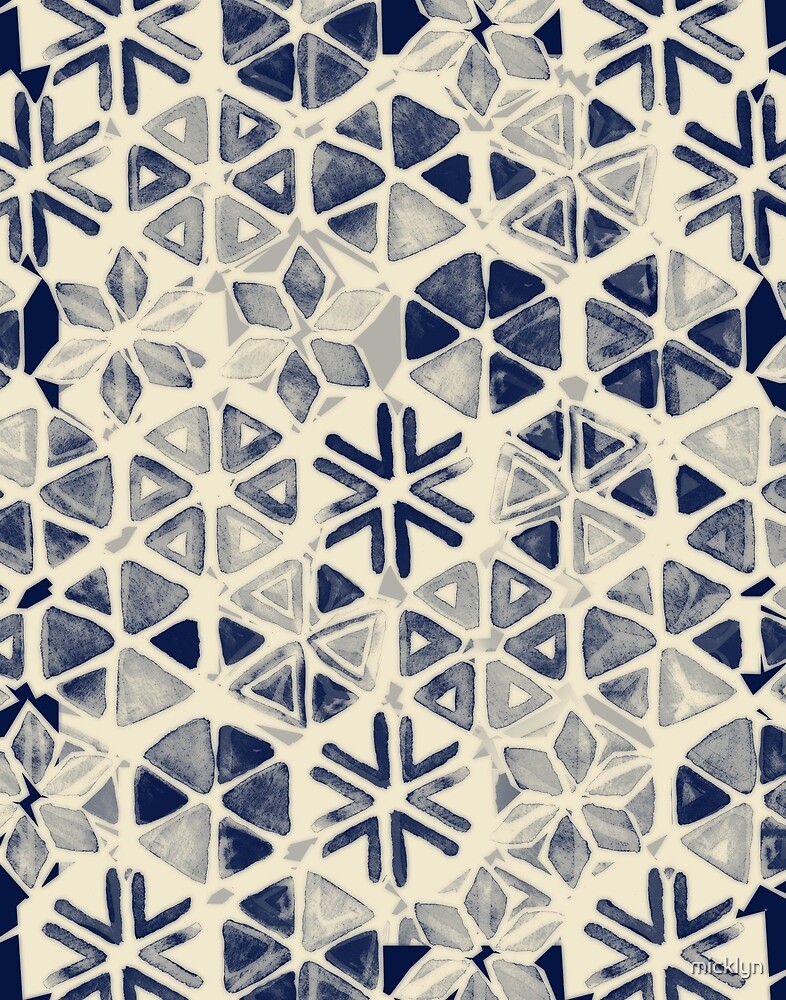 "Hand Painted Triangle & Honeycomb Ink Pattern - indigo & cream" by ...