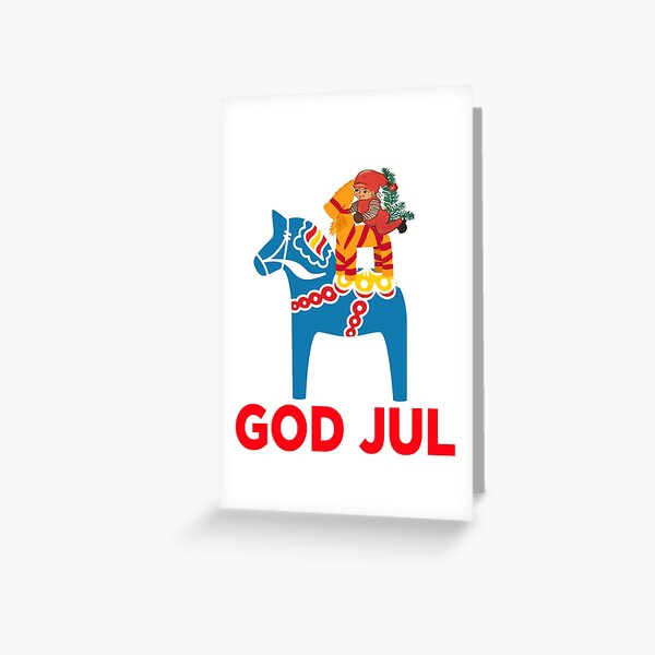 "God Jul Merry Christmas Dala Horse Tomte Julbock Straw Goat" Greeting ...