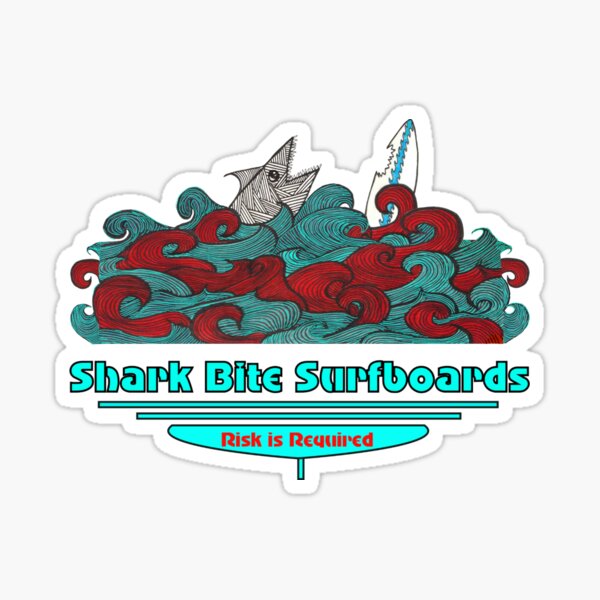 "Shark Bite Surfboards" Sticker by papacampbell | Redbubble