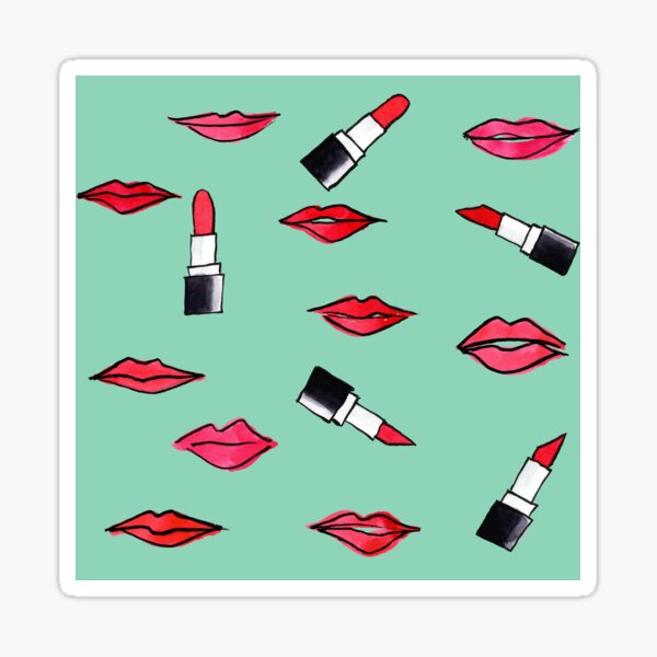 "Lips and lispticks pattern in tropical background" Sticker for Sale by ...