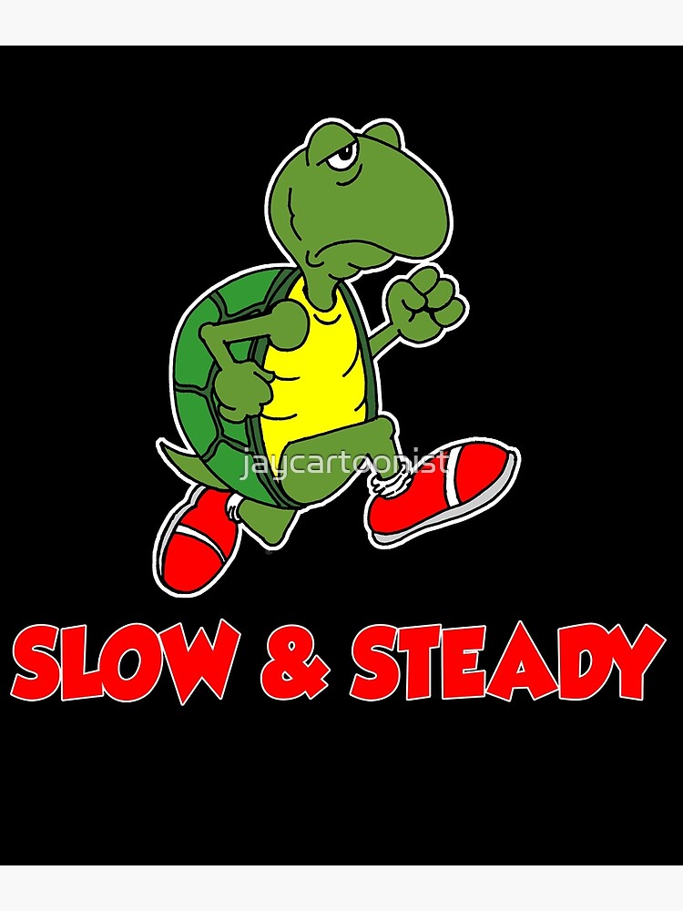 "Slow And Steady Running Turtle Cartoon On Dark" Poster by ...