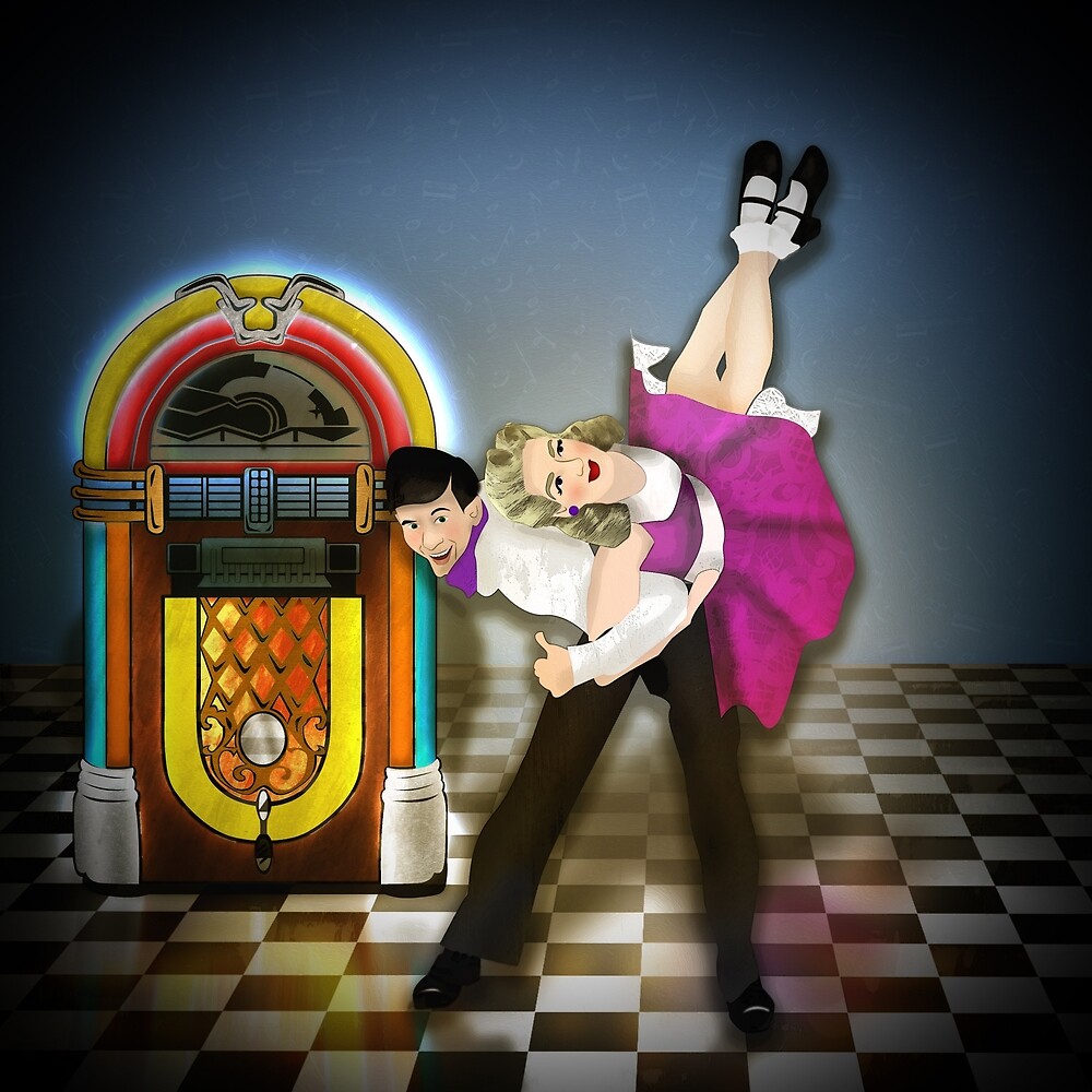 "Jitterbug - 1940's couple jitterbug to the jukebox. Digital Paint" by animatorjb | Redbubble