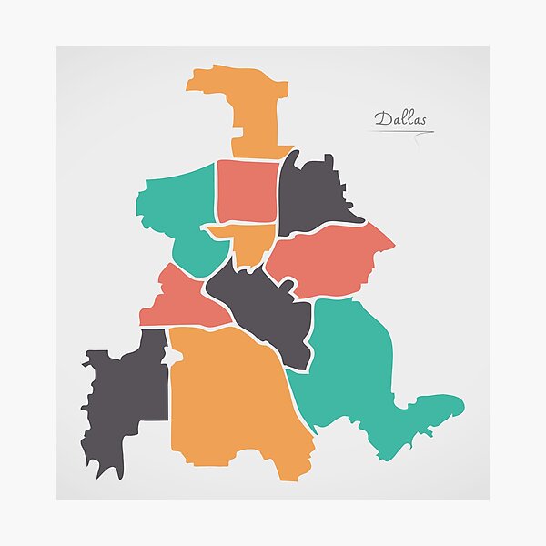 "Dallas Texas Map with boroughs and modern round shapes" Photographic Print for Sale by ...