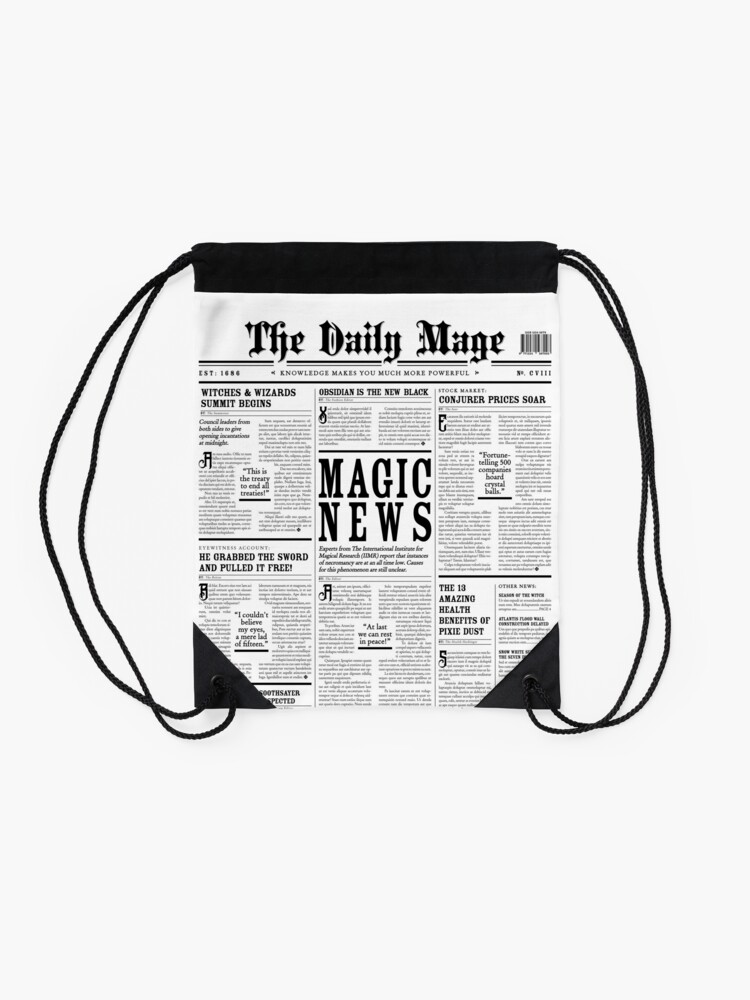 "The Daily Mage Fantasy Newspaper" Drawstring Bag for Sale by GrandeDuc ...