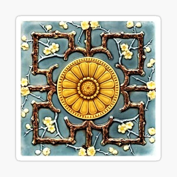 "Ancient Rose Tile in Gold, Blue and Brown" Sticker by DanBaran | Redbubble