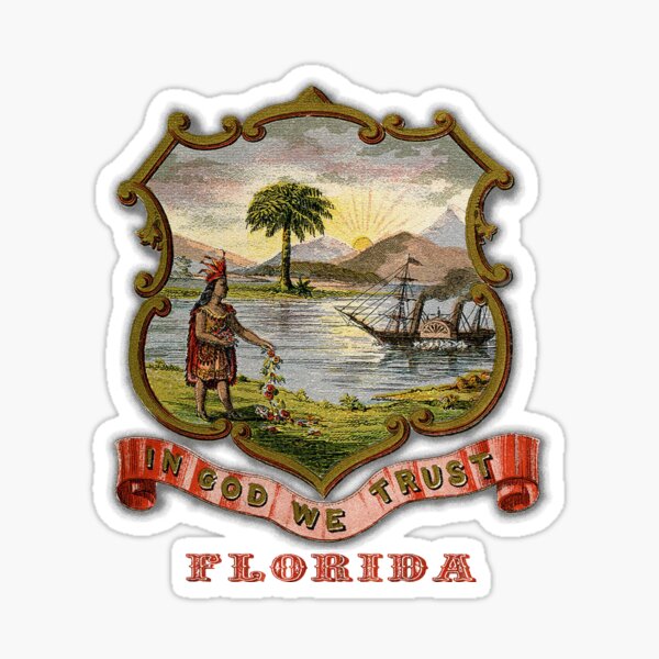 "Florida state coat of arms,Old Version, USA Patriotic T-Shirt" Sticker ...