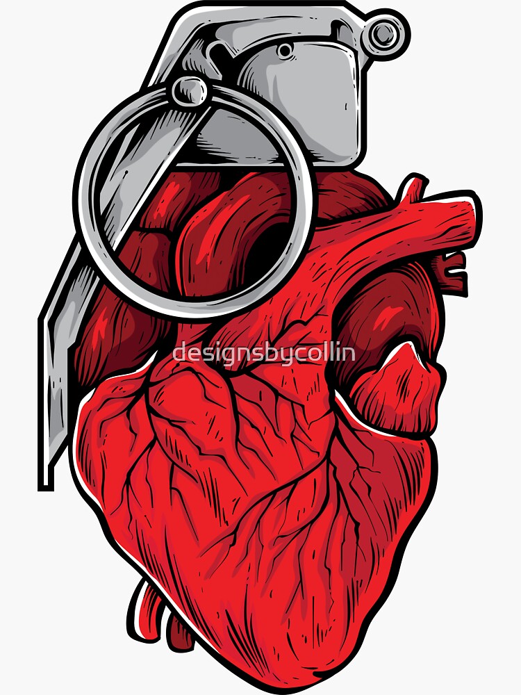 "Heart Grenade" Sticker by designsbycollin | Redbubble