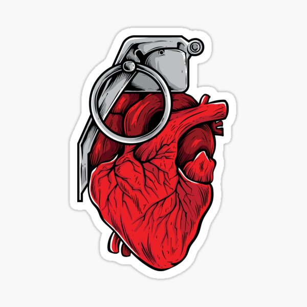 "Heart Grenade" Sticker by designsbycollin | Redbubble