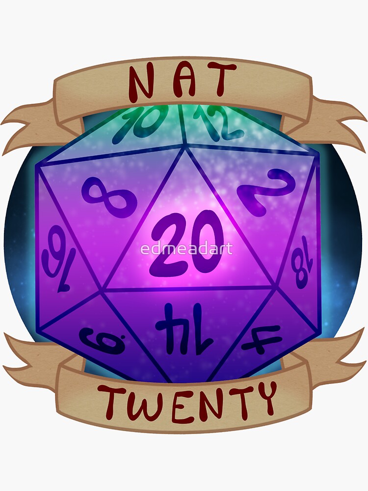 "D20 Nat Twenty (Purple)" Sticker by edmeadart | Redbubble