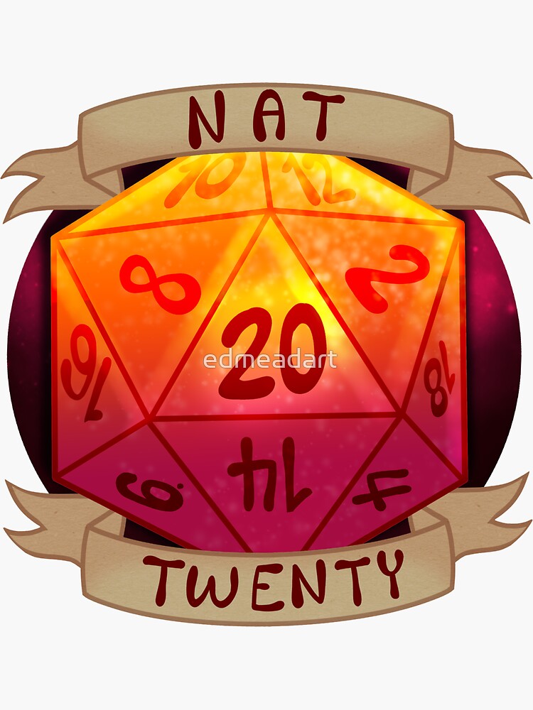 "D20 Nat Twenty (Orange)" Sticker by edmeadart | Redbubble