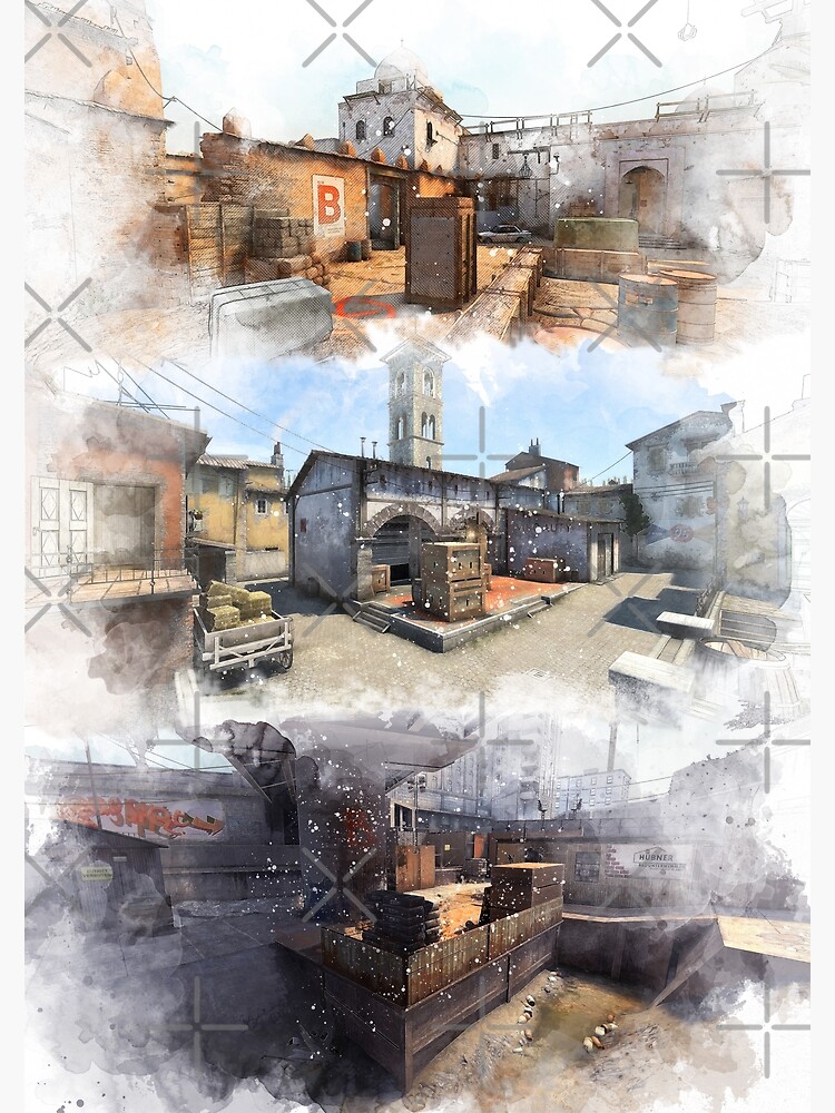 "Dust 2 Inferno and Overpass Watercolour CSGO Map Poster" Poster by ...