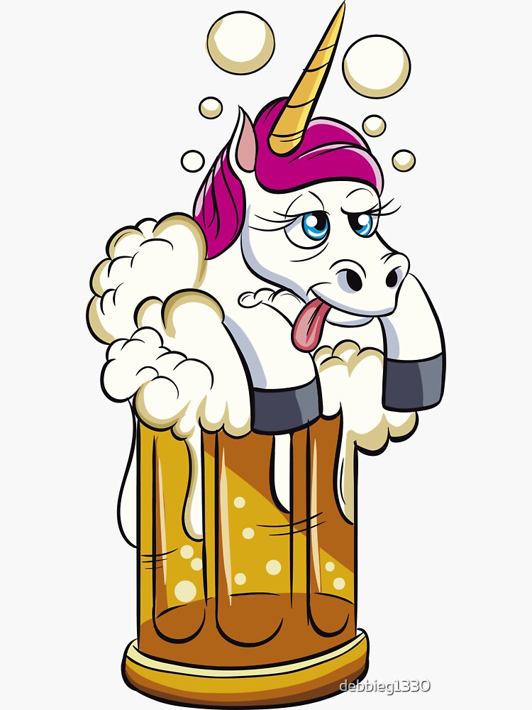 "Drunk Unicorn Funny Beer Drinking " Sticker for Sale by debbieg1330 ...