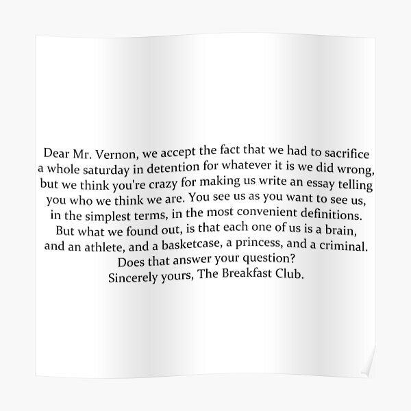 "the breakfast club final essay" Poster for Sale by monsterdictable ...