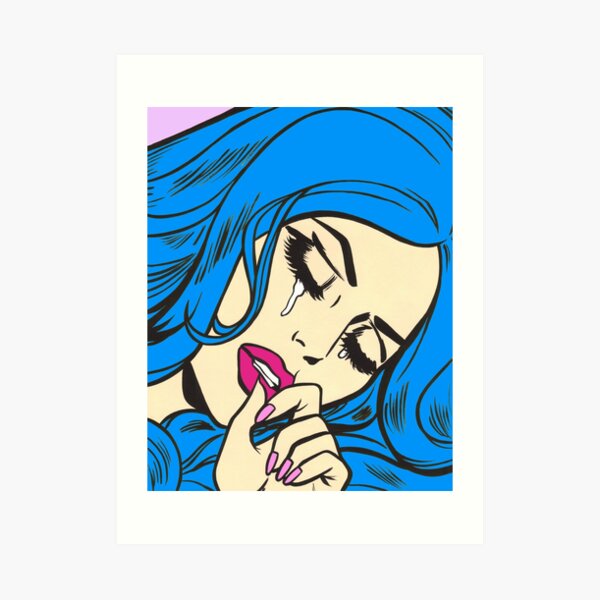 "Blue Hair Crying Comic Girl" Art Print by turddemon | Redbubble