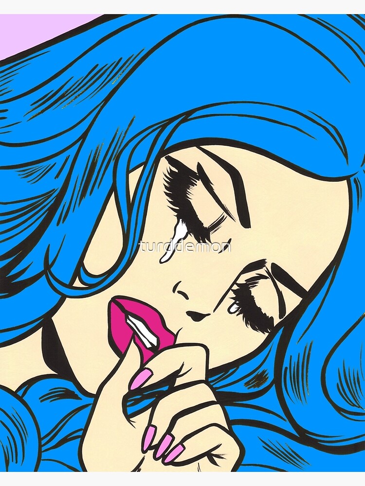 "Blue Hair Crying Comic Girl" Art Print by turddemon | Redbubble