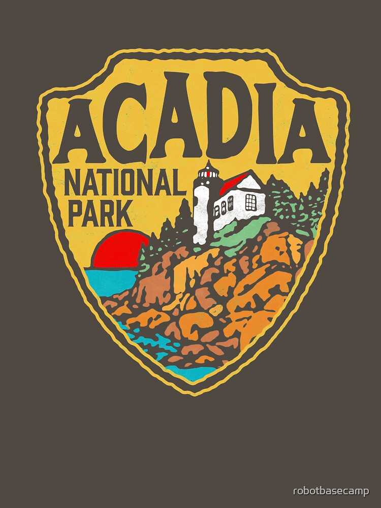 "Acadia National Park Vintage Style Badge w/ Maine Coast & Lighthouse ...