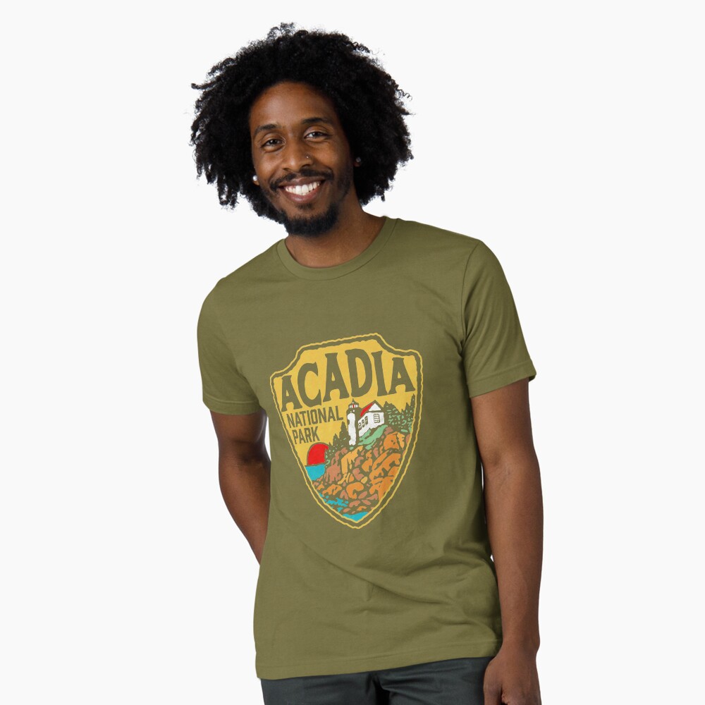 "Acadia National Park Vintage Style Badge w/ Maine Coast & Lighthouse ...