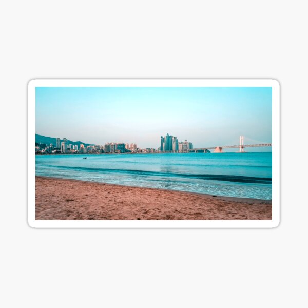 "beach and skyline of busan ft. a bird flying" Sticker for Sale by ...
