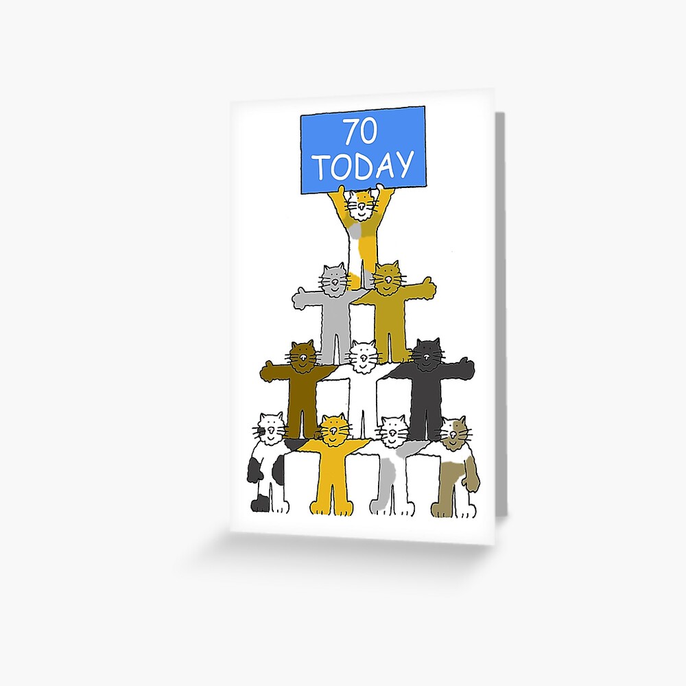 "Happy 70th Birthday Cartoon Cats Holding a Sign" Greeting Card for ...