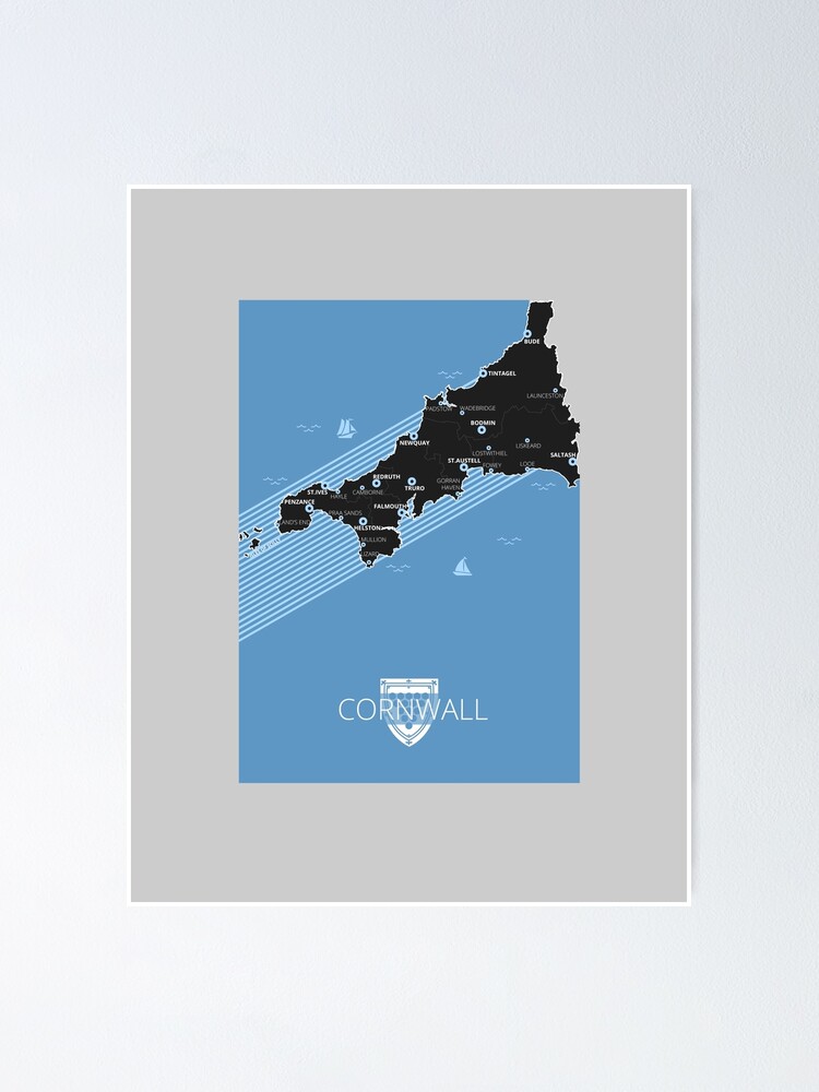 "Cornwall Map" Poster by KentishRed | Redbubble