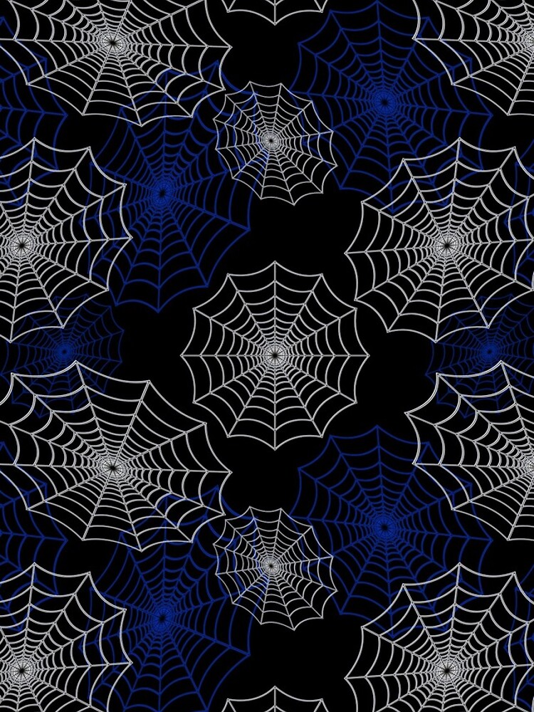 "Blue and White Spider Web Cobweb Silk Halloween Pattern on Dark Black ...