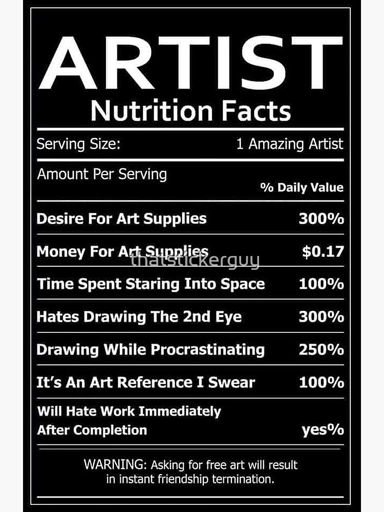 "ARTIST Nutrition Facts" Sticker by thatstickerguy | Redbubble