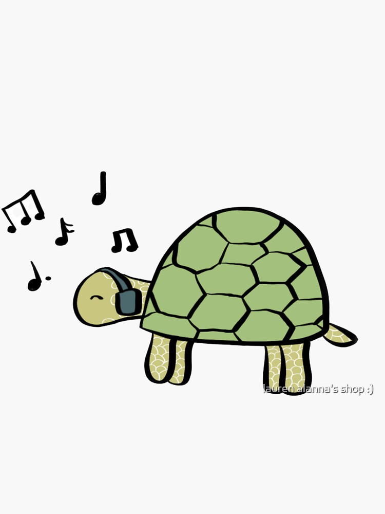 "Turtle rocking out to music" Sticker by artsyreader | Redbubble