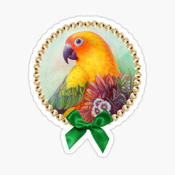 "Sun conure and flowers" Sticker by lifewithbirds | Redbubble