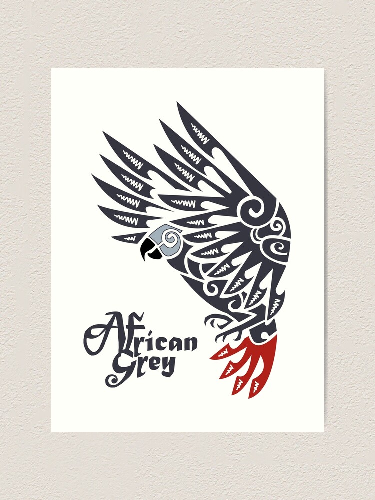 "African grey parrot tribal tattoo" Art Print by lifewithbirds | Redbubble