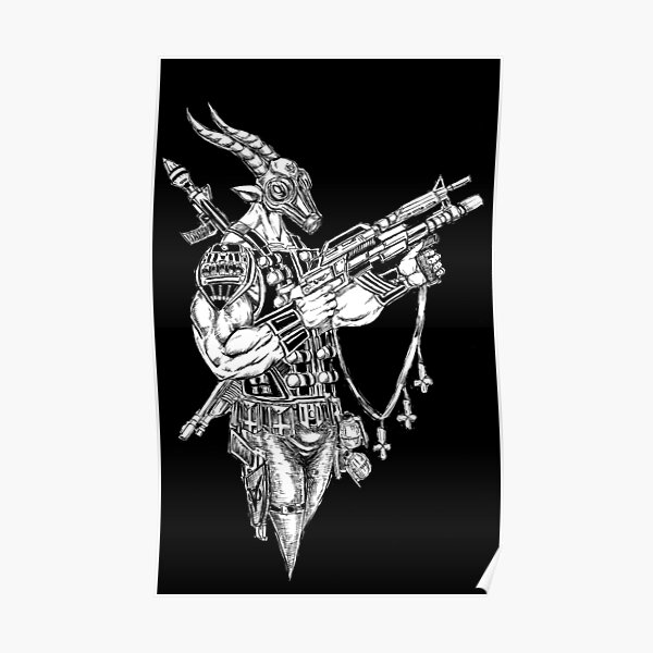 "Gas Mask Goat with Guns" Poster by alaricbarca | Redbubble