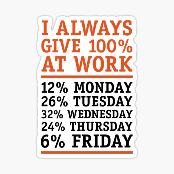 "I always give 100% at work Friday weekend" Sticker by Helen-Storm ...