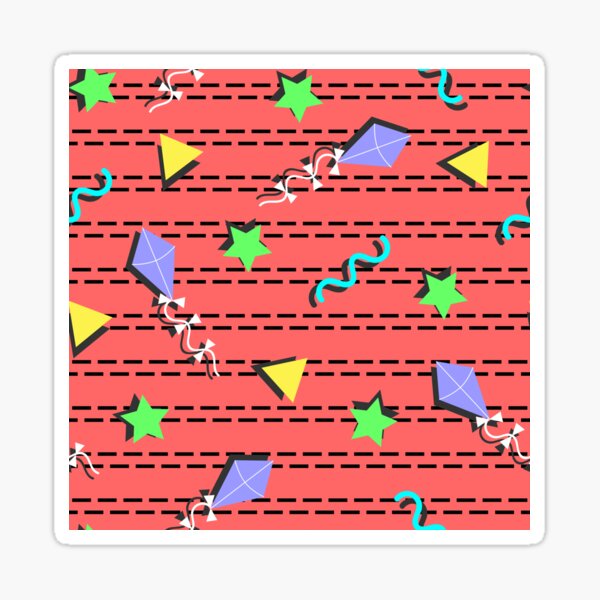 "kites, stars, triangles and curvy lines Memphis style repeat pattern ...