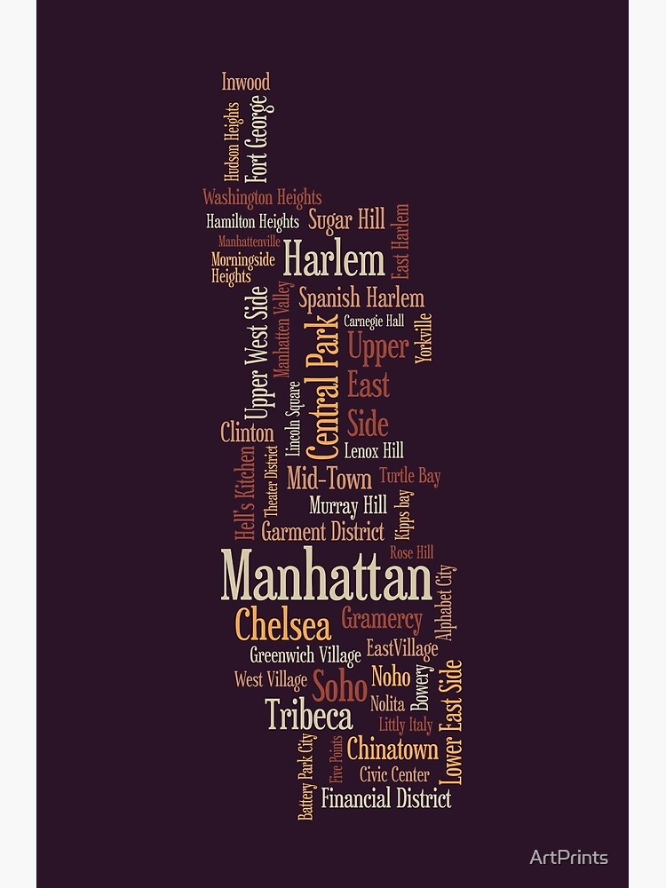 Manhattan New York Typographic Map Premium Matte Vertical Poster sold ...
