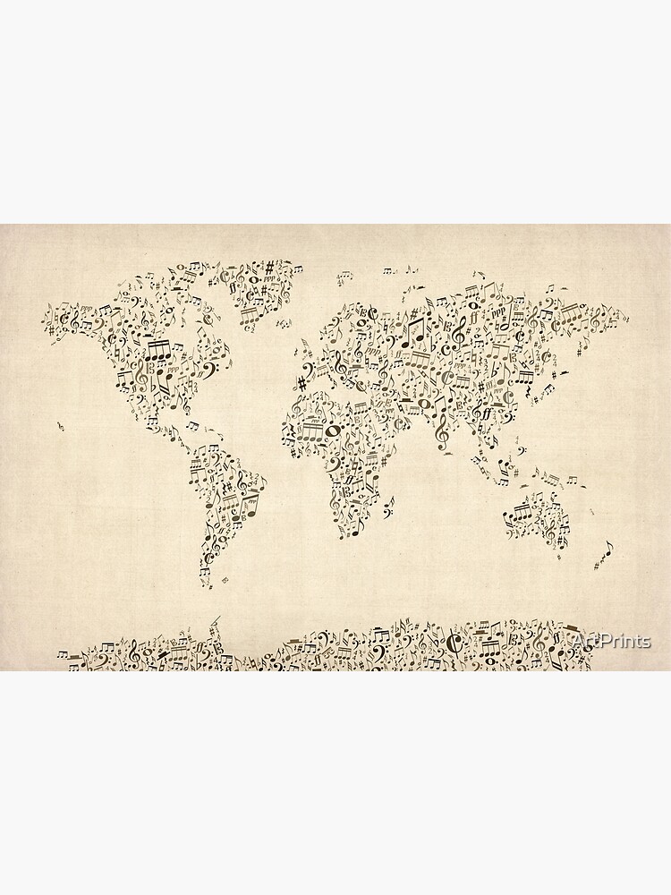 Music Notes Map Of The World Premium Matte Vertical Poster Designed ...