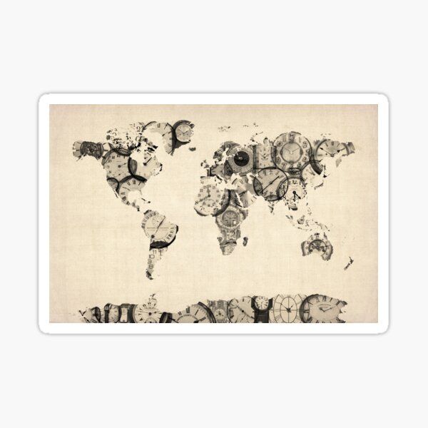 "Map of the World Map from Old Clocks" Sticker for Sale by Michael ...
