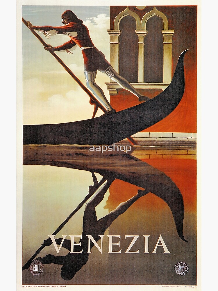 "Vintage Venice Italy travel advert, gondola" Art Print by aapshop ...