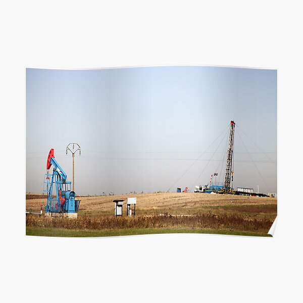 "oil pump jack and land drilling rig on oilfield" Poster by goceris ...