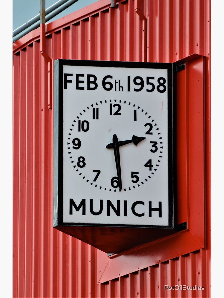 "Manchester United, Munich Clock" Sticker for Sale by PotOilStudios ...